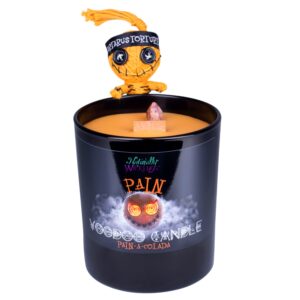 naturally wicked voodoo pain candle set - inc. voodoo doll, crystal, wood wick, pain-a-colada scent & gift box