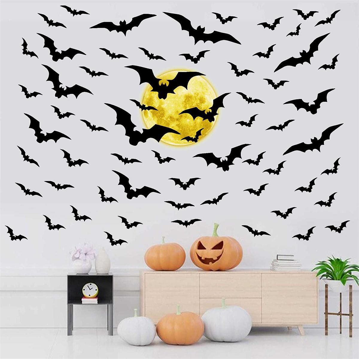 Halloween Moon Wall Decal Halloween Bat Wall Stickers Vinyl Bat Wall Decals Removable Halloween Wall Sticker Halloween Bats Wall Decals Party Decorations