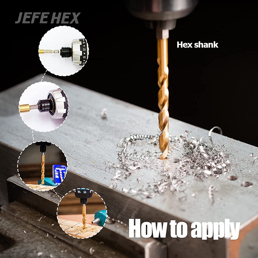 JEFE HEX 6-Piece 3/16" Twist Drill Bits HSS Hex Shank Drill Bit, 135 Degree Easy Cut Split Point for Drilling in Steel, Copper, Aluminum, Zinc Alloy, Wood, Plastic, Quick Change Design.