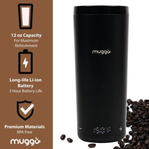 Muggo 12 oz Self-Heating Coffee Mug with 3 Hour Battery Life, Tea, Coffee, & Hot Beverage Warmer, Heated Travel Mug(L)