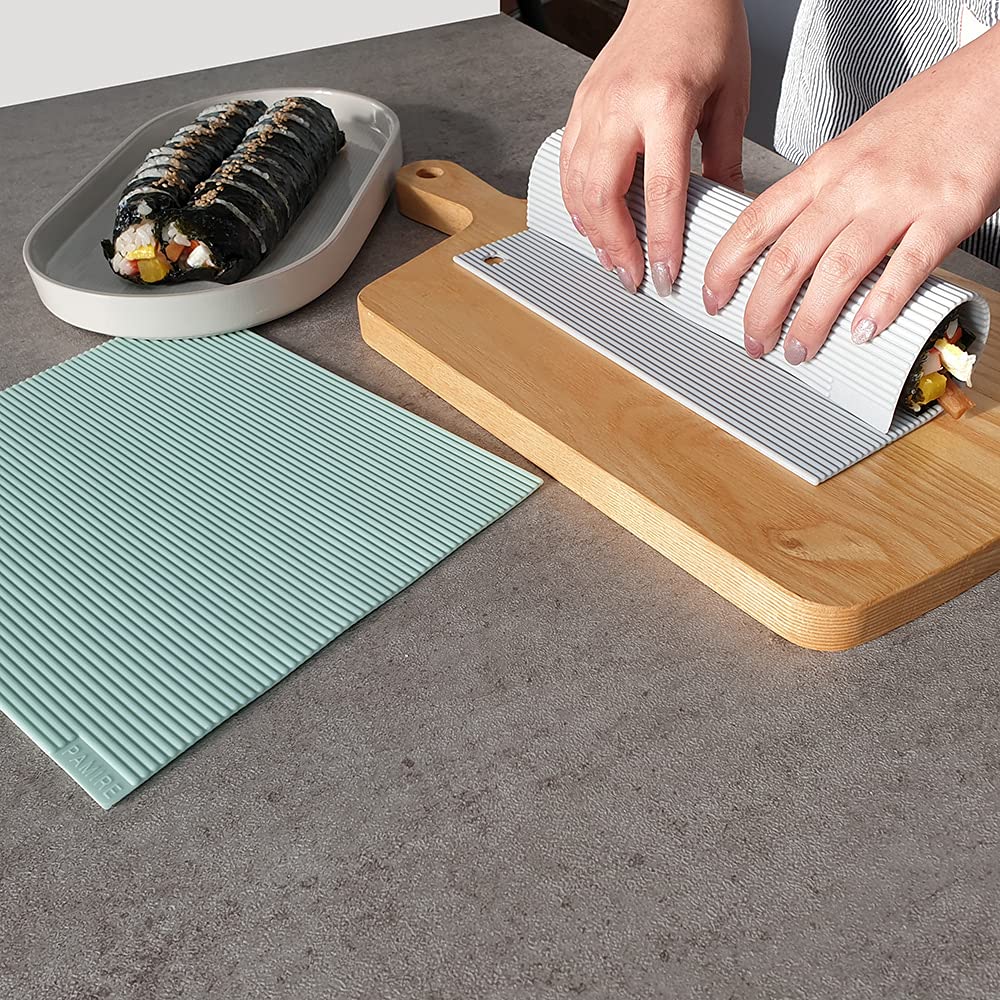 Made in Korea Silicone Sushi Mat/Trivet, Makisu, Sushi/Kimbap Roller, Dishwasher Safe, BPA Free, Nonstick, Flexible (Mint Cream, 9.17'' x 8'')