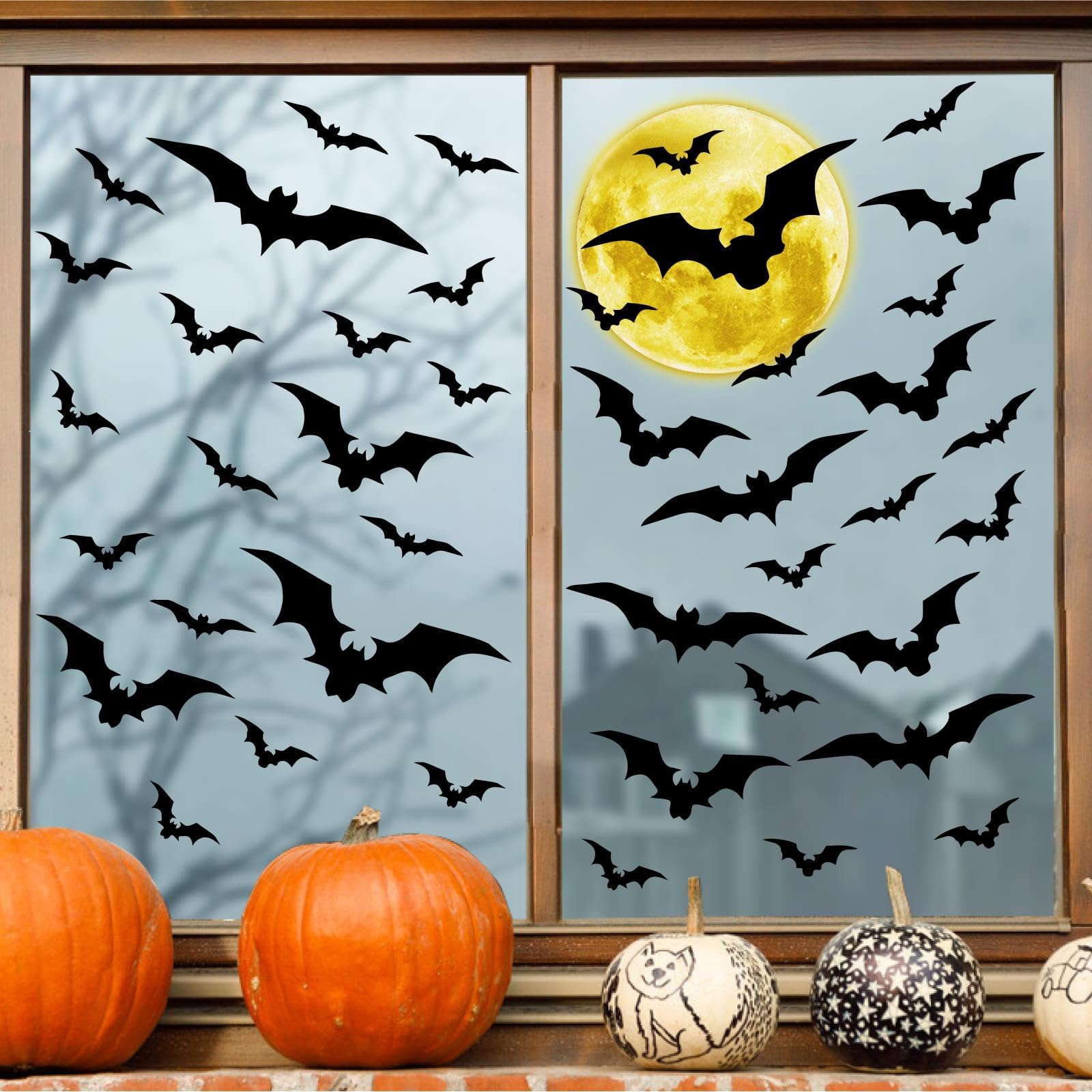 Halloween Moon Wall Decal Halloween Bat Wall Stickers Vinyl Bat Wall Decals Removable Halloween Wall Sticker Halloween Bats Wall Decals Party Decorations