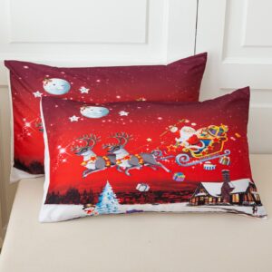 JERYMUND Christmas Duvet Cover Queen Size, Santa Claus Deer Pattern Luxury Bedding Set, Comforter Cover with Zipper