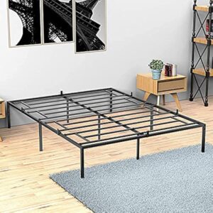 elethebia queen bed frame platform,14 inch metal queen size bed frames no box spring needed,heavy duty steel slat mattress foundation,easy assembly,no noise and no shaking