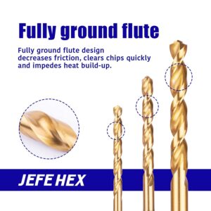 JEFE HEX 6-Piece 3/16" Twist Drill Bits HSS Hex Shank Drill Bit, 135 Degree Easy Cut Split Point for Drilling in Steel, Copper, Aluminum, Zinc Alloy, Wood, Plastic, Quick Change Design.