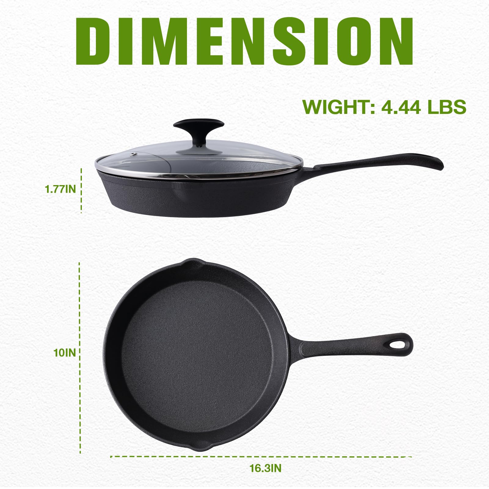 MEIGUI Nonstick Frying Pan Skillet, 10 Inch Premium Cast Iron Skillet with Lid, Pre-Seasoned Like Surface for Cookware Oven/Broiler/Grill Safe, Kitchen Deep Fryer, Restaurant Chef Quality