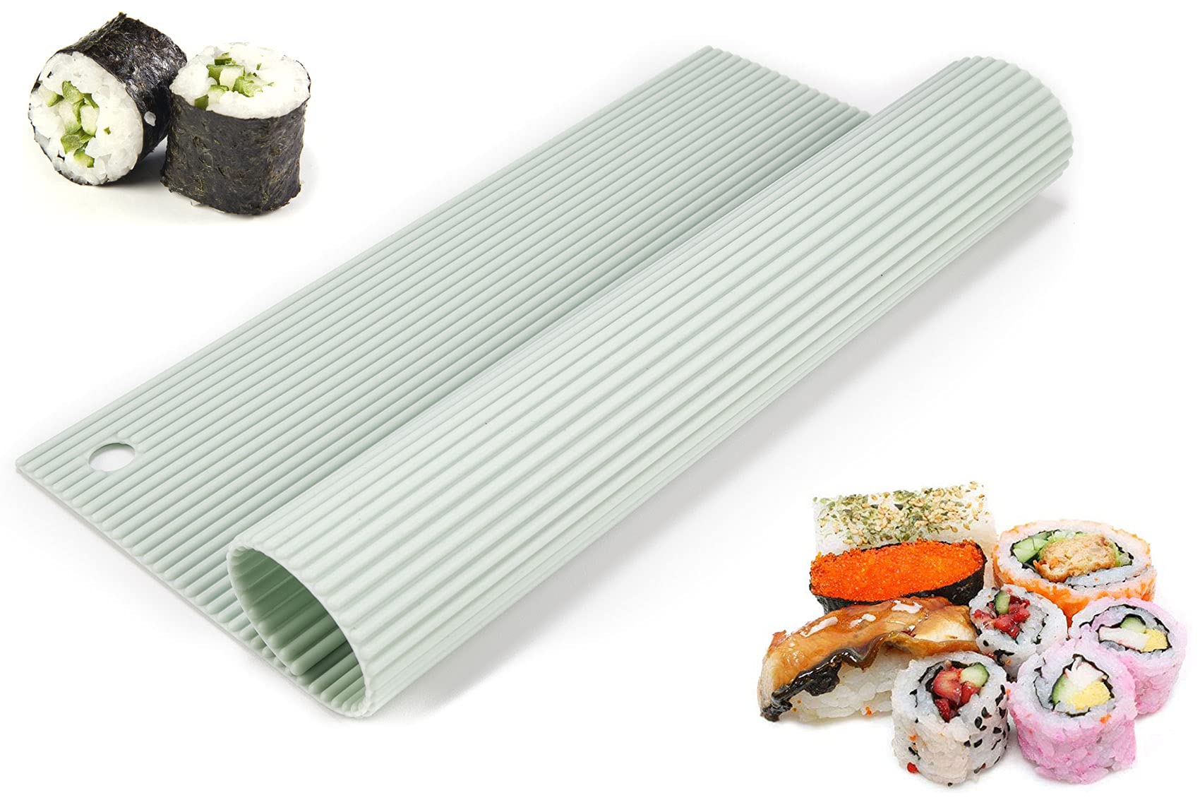 Made in Korea Silicone Sushi Mat/Trivet, Makisu, Sushi/Kimbap Roller, Dishwasher Safe, BPA Free, Nonstick, Flexible (Mint Cream, 9.17'' x 8'')