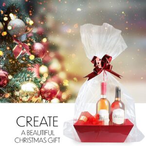 Upper Midland Products [5 Pk] Red Baskets for Gifts Empty| 8x10” Gift Basket Kit with Basket Bags, Red Pull Bows| Wine, DIY Basket Gift Set| Christmas,Valentines,Friendship| Gift to Impress