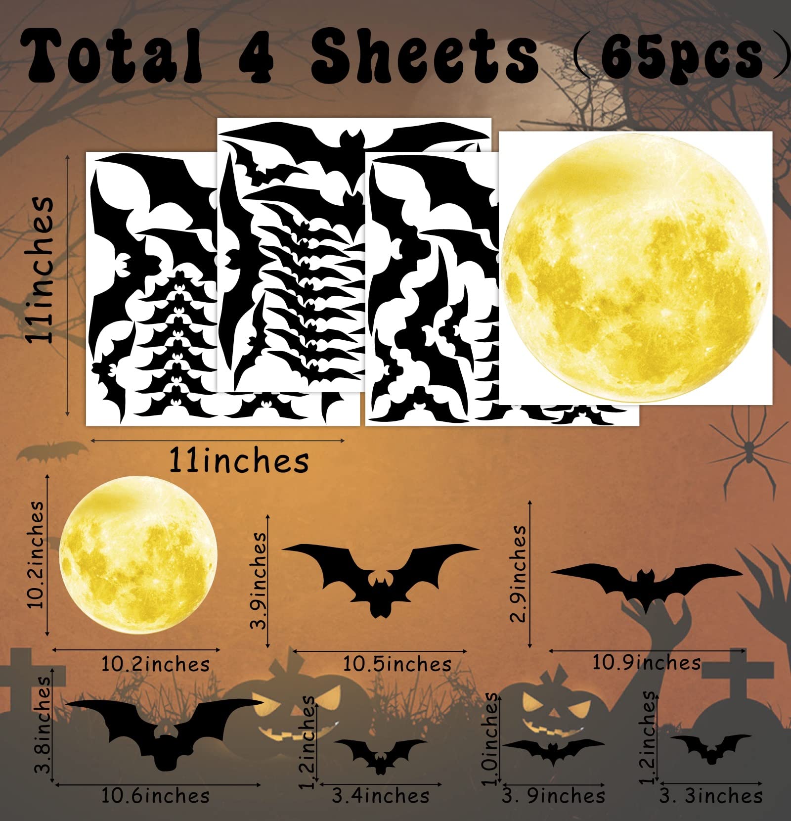 Halloween Moon Wall Decal Halloween Bat Wall Stickers Vinyl Bat Wall Decals Removable Halloween Wall Sticker Halloween Bats Wall Decals Party Decorations