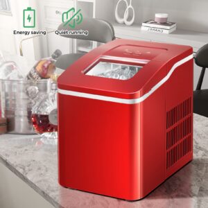 MAT Expert Countertop Nugget Ice Maker, 26LBS/24H, 9 Cubes in 8 Min, Bullet-Shaped Ice Makers, 1.6L Water Tank & 1.6L Bucket, Scoop, Self-Clean Compact Tabletop Ice Maker for Home/Bar/Office (Red)