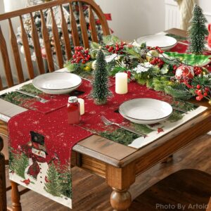 Artoid Mode Snowman Cardinals Trees Christmas Placemats for Dining Table, 12 x 18 Inch Seasonal Winter Birds Xmas Holiday Rustic Vintage Thanksgiving Washable Table Mats Set of 4