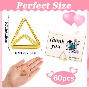 60 Pieces Table Number Holder Place Card Holder Christmas Party Wedding Triangle Shape Table Card Holder Photo Picture Holder Stand Clip for Wedding Baby Shower, Suitable for Small Card(Gold)