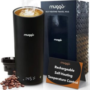 muggo 12 oz self-heating coffee mug with 3 hour battery life, tea, coffee, & hot beverage warmer, heated travel mug(l)