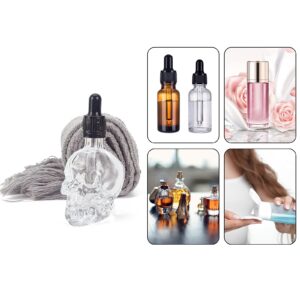 BENECREAT 2Pcs 1.69oz Skull Glass Dropper Bottles Empty Clear Dropper Bottle with 2pcs Hopper and 2pcs 1ml Pipettes for Terror Halloween Decoration, Flavor and Oil Dispenser