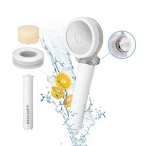 filtered handheld shower head with vitamin c & sediment filter, high pressure water flow, water saving, reduces chlorine for dry skin & hair, on/off switch, made in korea, spa-like shower- pure white