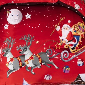 JERYMUND Christmas Duvet Cover Queen Size, Santa Claus Deer Pattern Luxury Bedding Set, Comforter Cover with Zipper