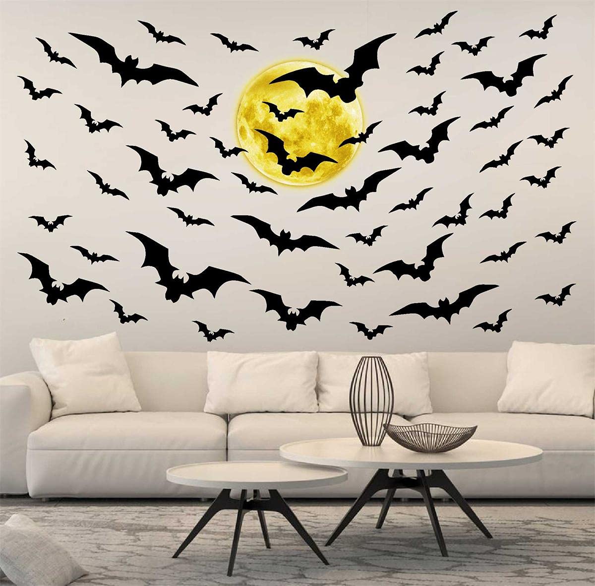 Halloween Moon Wall Decal Halloween Bat Wall Stickers Vinyl Bat Wall Decals Removable Halloween Wall Sticker Halloween Bats Wall Decals Party Decorations