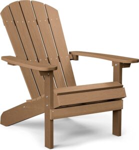 yefu plastic adirondack chairs weather resistant, patio chairs 5 steps easy installation, looks exactly like real wood, widely used in outdoor, fire pit, deck, lawn, outside, garden chairs (teak)