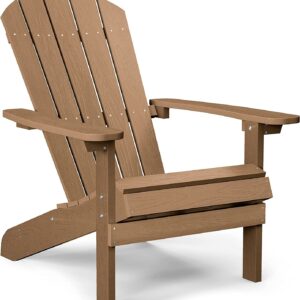 YEFU Plastic Adirondack Chairs Weather Resistant, Patio Chairs 5 Steps Easy Installation, Looks Exactly Like Real Wood, Widely Used in Outdoor, Fire Pit, Deck, Lawn, Outside, Garden Chairs (Teak)