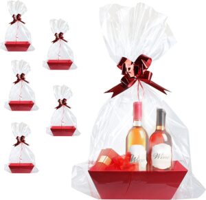 upper midland products [5 pk] red baskets for gifts empty| 8x10” gift basket kit with basket bags, red pull bows| wine, diy basket gift set| christmas,valentines,friendship| gift to impress