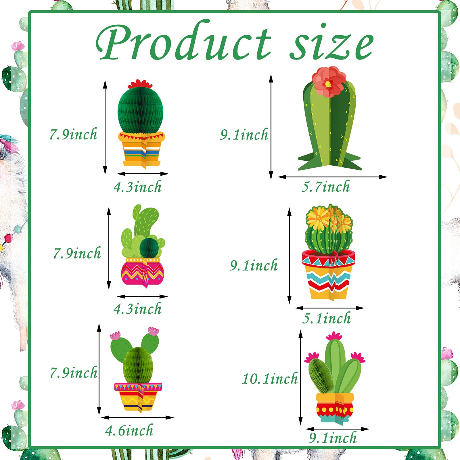 12 Pcs Cactus Party Decorations Cinco De Mayo Honeycomb Table Centerpieces Mexico Garland Cactus Cutouts for Fiesta Baby Shower Favor Cactus Theme Classroom Birthday Mexican Party Decoration Supplies