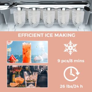 MAT Expert Countertop Nugget Ice Maker, 26LBS/24H, 9 Cubes in 8 Min, Bullet-Shaped Ice Makers, 1.6L Water Tank & 1.6L Bucket, Scoop, Self-Clean Compact Tabletop Ice Maker for Home/Bar/Office (Red)