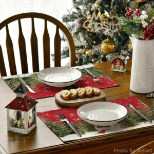 Artoid Mode Snowman Cardinals Trees Christmas Placemats for Dining Table, 12 x 18 Inch Seasonal Winter Birds Xmas Holiday Rustic Vintage Thanksgiving Washable Table Mats Set of 4