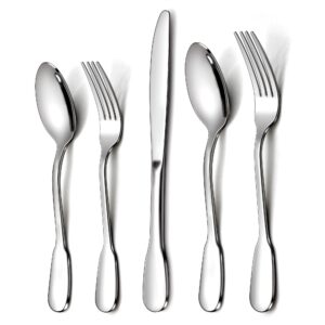 haware 60-piece silverware set, stainless steel flatware service for 12, fancy cutlery tableware with wide handle, includes dinner knives forks spoons, mirror polished eating utensils, dishwasher safe