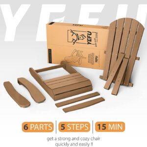 YEFU Plastic Adirondack Chairs Weather Resistant, Patio Chairs 5 Steps Easy Installation, Looks Exactly Like Real Wood, Widely Used in Outdoor, Fire Pit, Deck, Lawn, Outside, Garden Chairs (Teak)