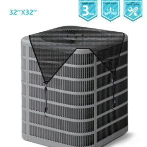 COARBOR 32"x32" Outdoor AC Unit Cover Mesh Outside Air Conditioner Compressor Condenser Defender Cover Dog Playpen Cover with 4 Bungee Cords