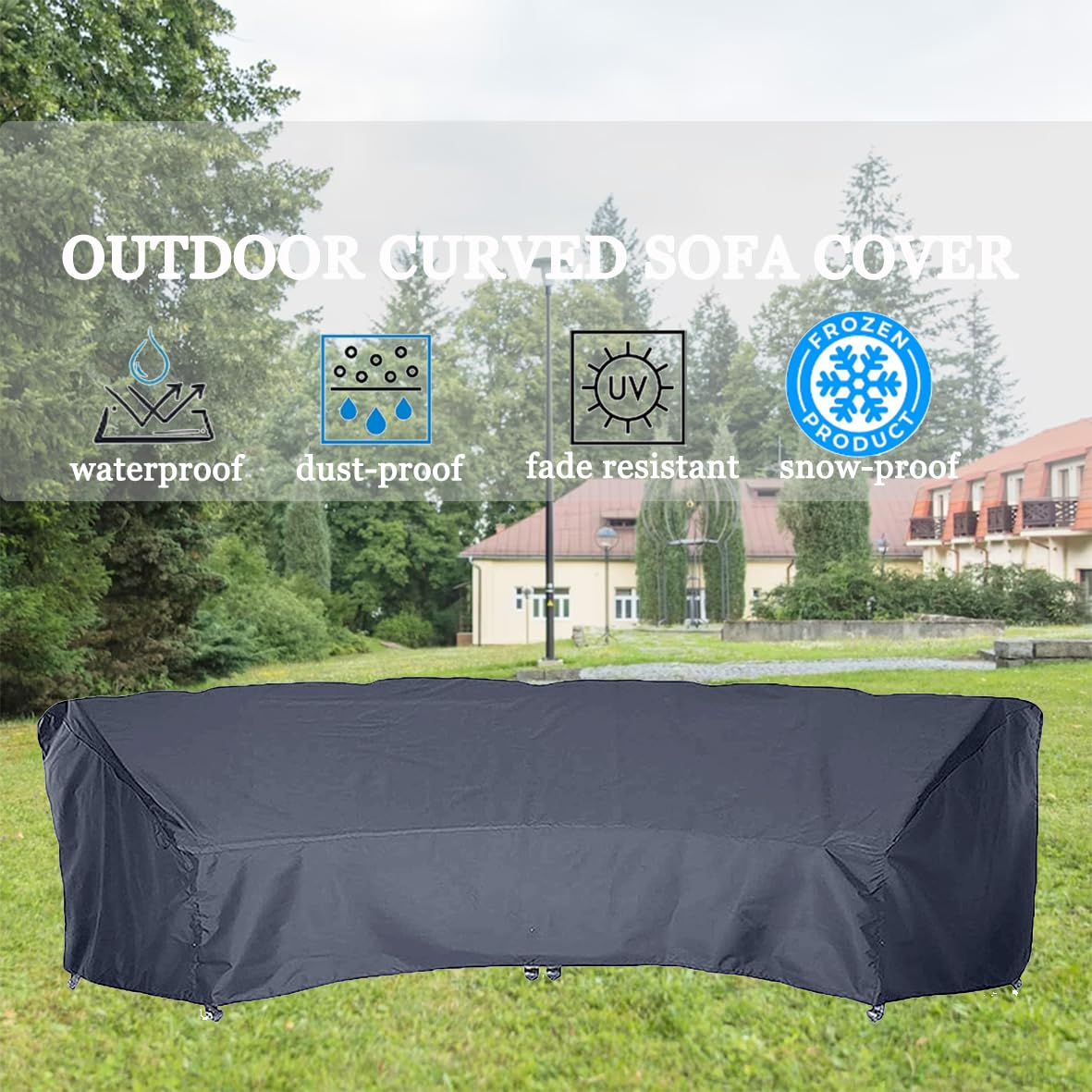 J&C Patio Curved Sofa Cover 420D Outdoor Furniture Covers Waterproof Heavy Duty Patio Furniture Covers Extra Large Sectional Furniture Cover for Winter Lawn Garden