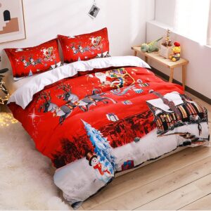 jerymund christmas duvet cover queen size, santa claus deer pattern luxury bedding set, comforter cover with zipper