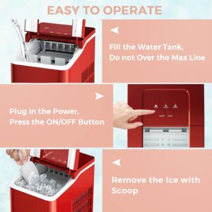 MAT Expert Countertop Nugget Ice Maker, 26LBS/24H, 9 Cubes in 8 Min, Bullet-Shaped Ice Makers, 1.6L Water Tank & 1.6L Bucket, Scoop, Self-Clean Compact Tabletop Ice Maker for Home/Bar/Office (Red)