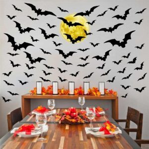 Halloween Moon Wall Decal Halloween Bat Wall Stickers Vinyl Bat Wall Decals Removable Halloween Wall Sticker Halloween Bats Wall Decals Party Decorations