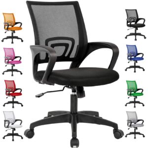 hkeli home office chair mesh ergonomic desk chair computer chairs adjustable height mid back task chair with lumbar support armrest executive rolling swivel chair for women adults (black)