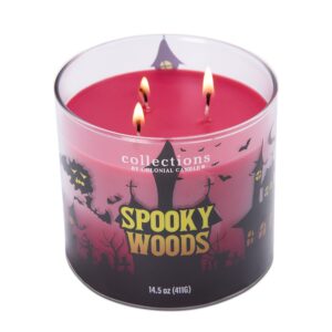 Colonial Candle Spooky Woods Scented Jar Candle, Haunted Collection, Red, 3 Wick, 14.5 oz