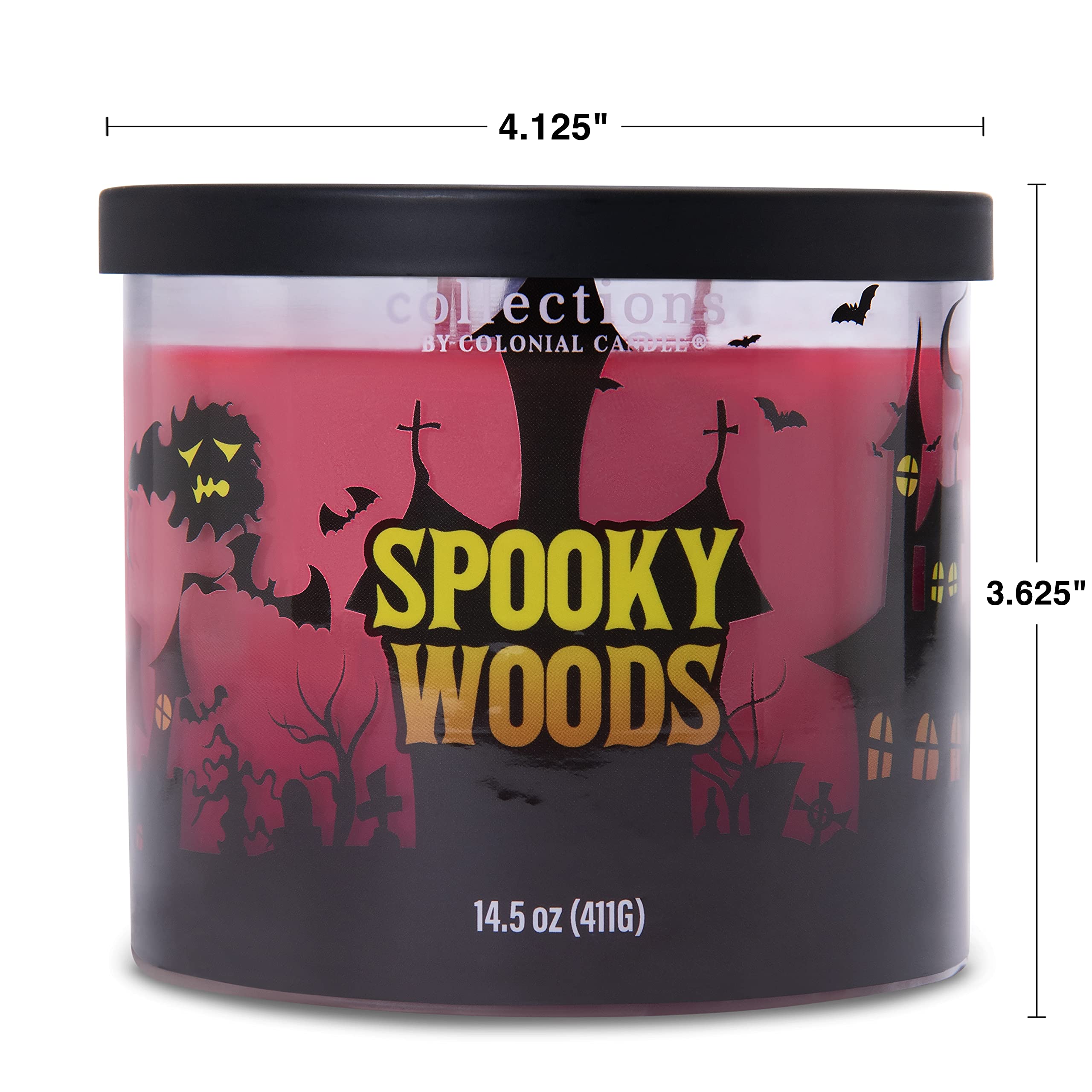 Colonial Candle Spooky Woods Scented Jar Candle, Haunted Collection, Red, 3 Wick, 14.5 oz