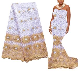 worthsjlh french lace fabric 5 yards white gold nigerian african lace fabric material swiss lace for women sj002(gold)