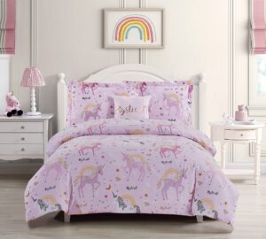 all american collection kids boys girls teens children soft comfortable printed fitted bedroom comforter set (twin comforter set, unicorn)