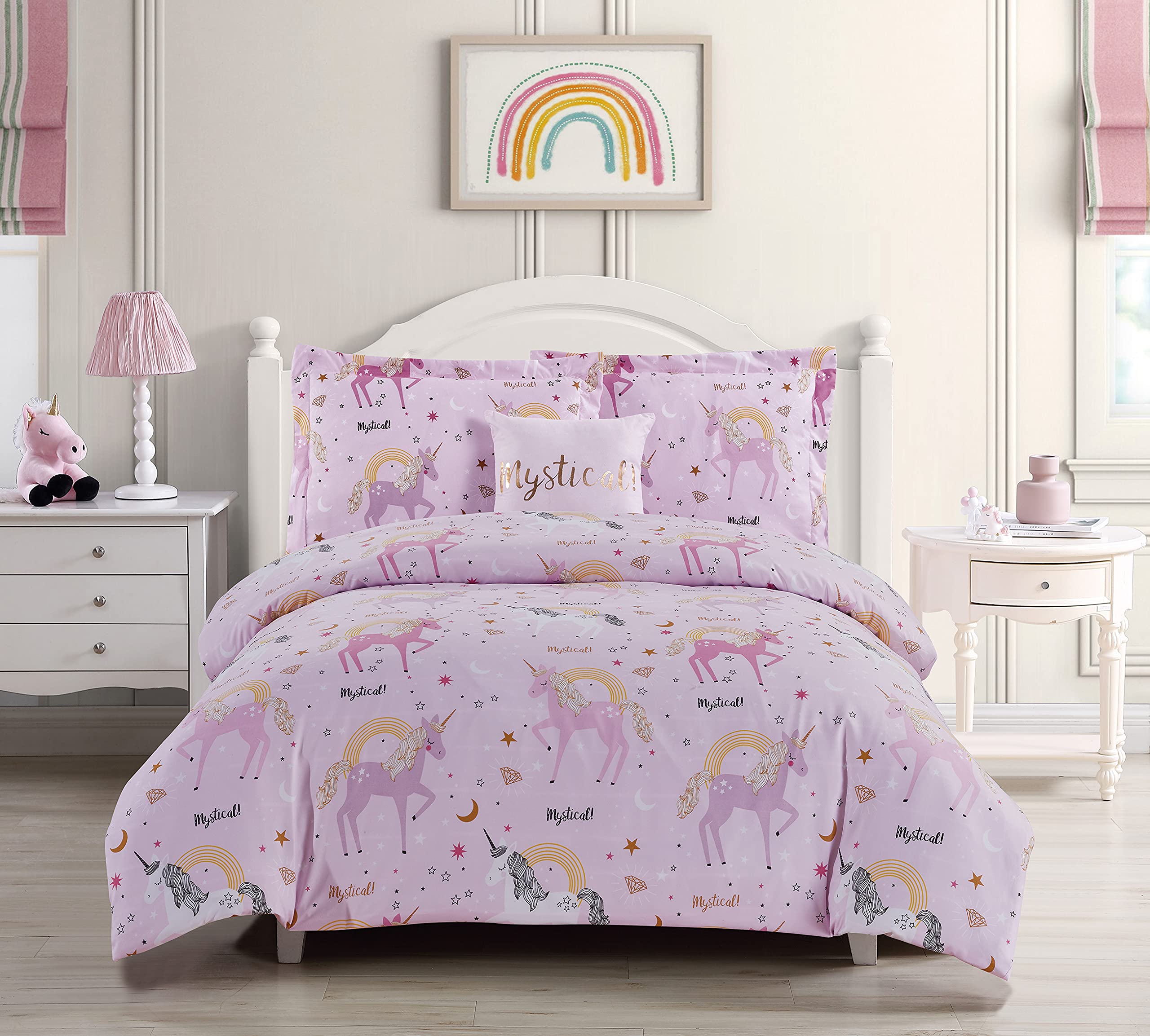 All American Collection Kids Boys Girls Teens Children Soft Comfortable Printed Fitted Bedroom Comforter Set (Twin Comforter Set, Unicorn)