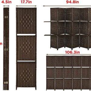 6-Panel Room Divider and Folding Privacy Screen with Display Shelves 6 Ft Wood, Decorative Screen Freestanding Office Temporary Wall Divider Diamond Room Partition, Brown