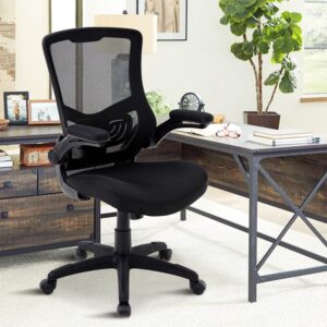 home office chair ergonomic desk chair,mesh computer chair with flip up arms,adjustable lumbar support swivel rolling executive mid back,modern task chair for adult conference room,black