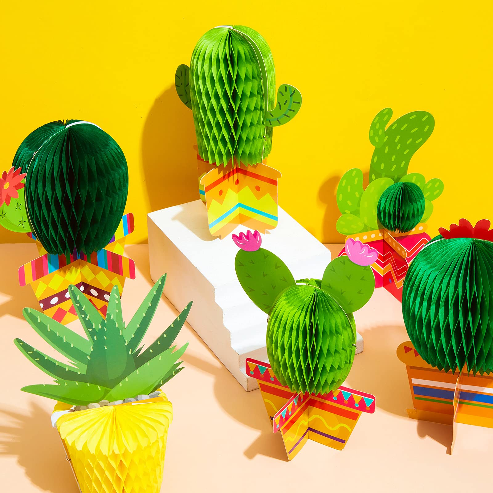 12 Pcs Cactus Party Decorations Cinco De Mayo Honeycomb Table Centerpieces Mexico Garland Cactus Cutouts for Fiesta Baby Shower Favor Cactus Theme Classroom Birthday Mexican Party Decoration Supplies