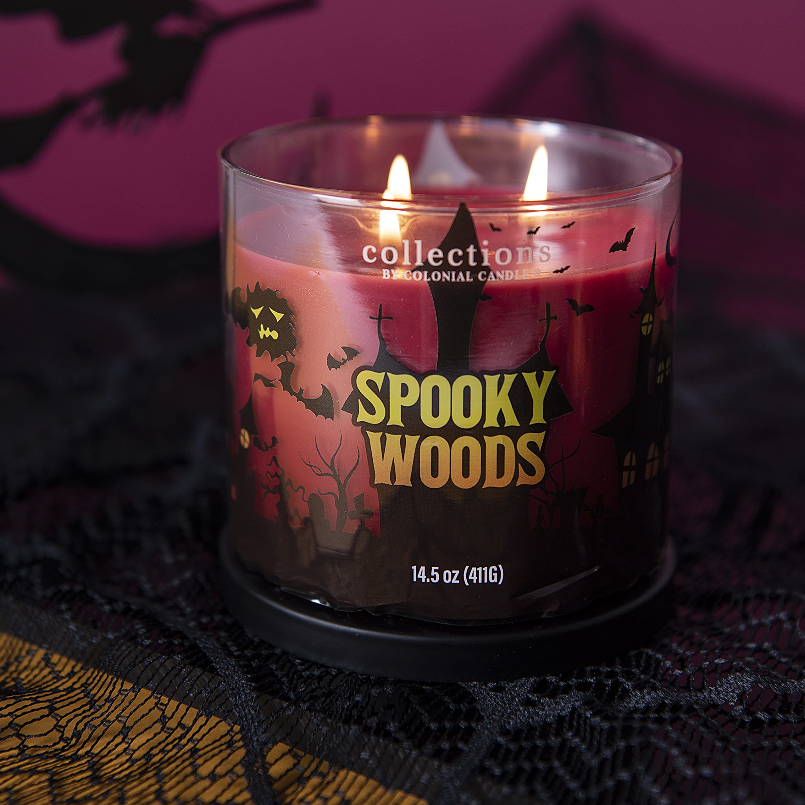 Colonial Candle Spooky Woods Scented Jar Candle, Haunted Collection, Red, 3 Wick, 14.5 oz