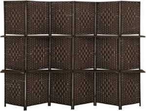 6-panel room divider and folding privacy screen with display shelves 6 ft wood, decorative screen freestanding office temporary wall divider diamond room partition, brown