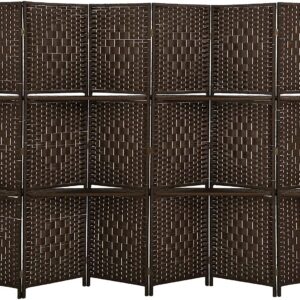 6-Panel Room Divider and Folding Privacy Screen with Display Shelves 6 Ft Wood, Decorative Screen Freestanding Office Temporary Wall Divider Diamond Room Partition, Brown