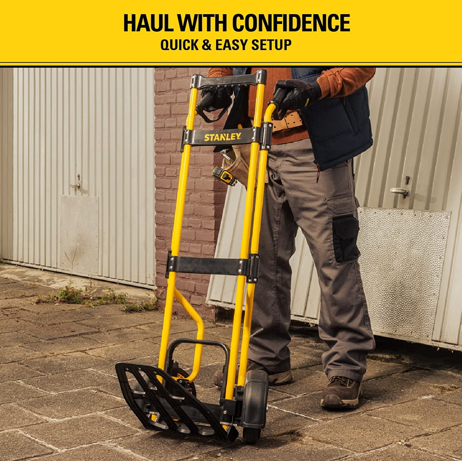 STANLEY Heavy-Duty Folding Hand Truck & Dolly, 400 lbs. (181 kgs.) Capacity, Professional Grade, Compact, Lightweight & Slim Design, Easy Storage, Steel Frame, Ergonomic 3 Handle Design (SXWT-FT591)