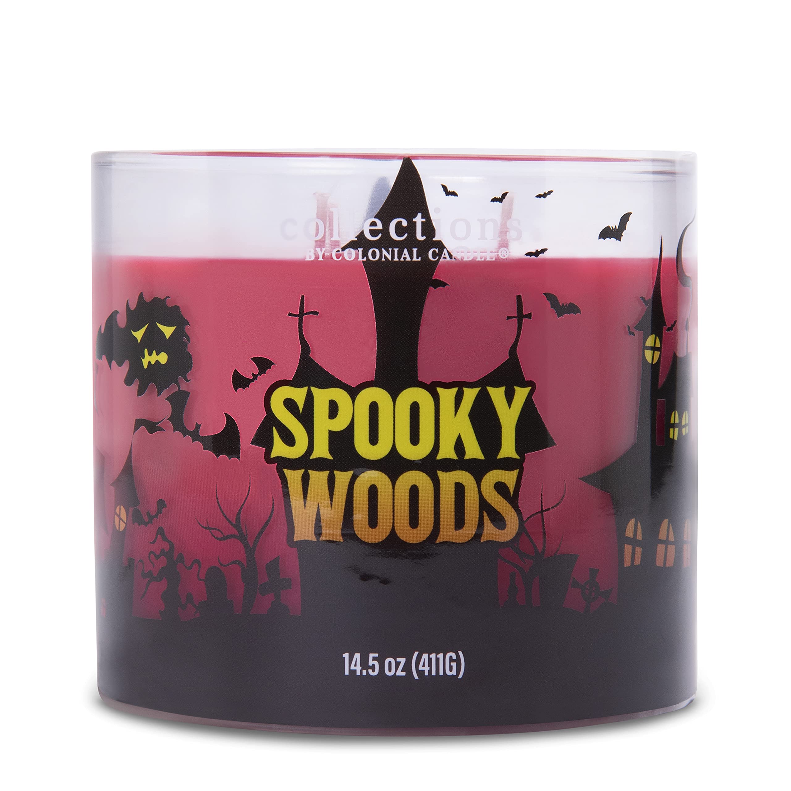 Colonial Candle Spooky Woods Scented Jar Candle, Haunted Collection, Red, 3 Wick, 14.5 oz