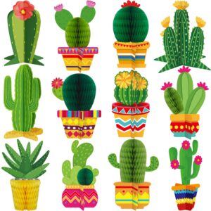 12 pcs cactus party decorations cinco de mayo honeycomb table centerpieces mexico garland cactus cutouts for fiesta baby shower favor cactus theme classroom birthday mexican party decoration supplies