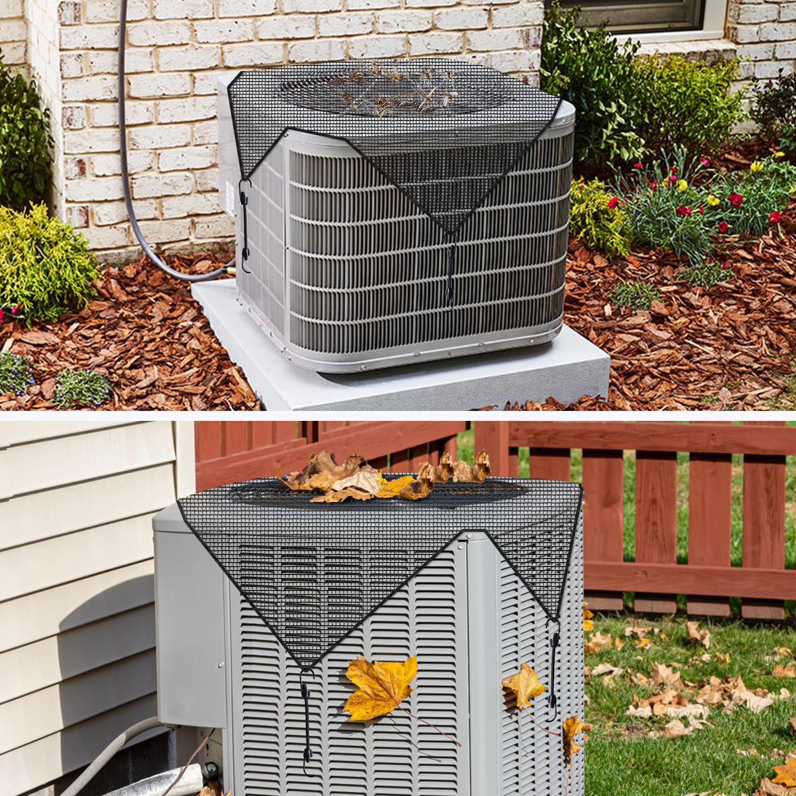 COARBOR 32"x32" Outdoor AC Unit Cover Mesh Outside Air Conditioner Compressor Condenser Defender Cover Dog Playpen Cover with 4 Bungee Cords